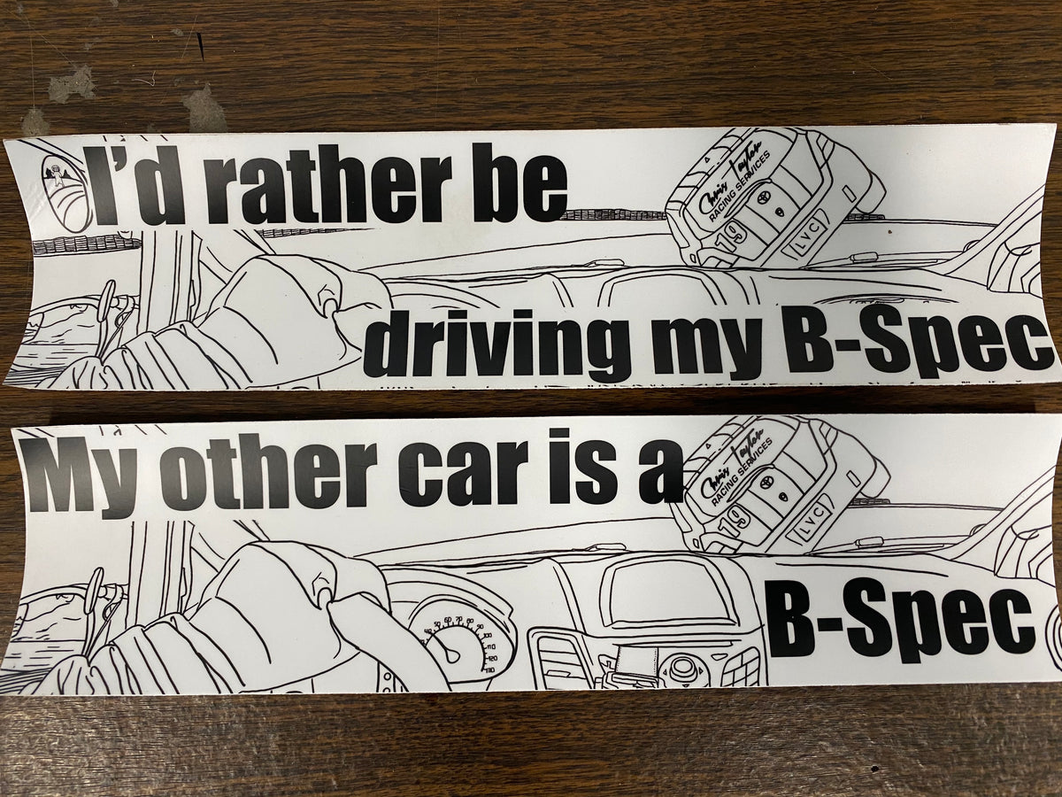 B-Spec Bumper Stickers – Chris Taylor Racing Services